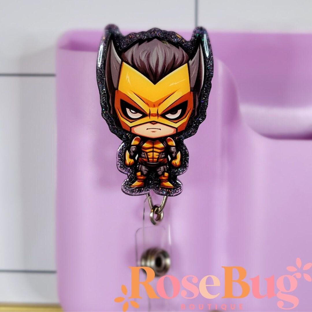 Super Dude Wolf Man Glitter Badge Reel - Black Sparkle Work Badge ...