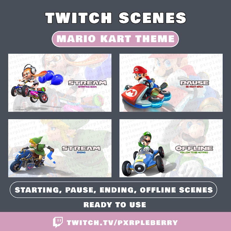 Twitch Scenes Overlays Mario Kart Theme Stream Starting Soon, Pause Be ...