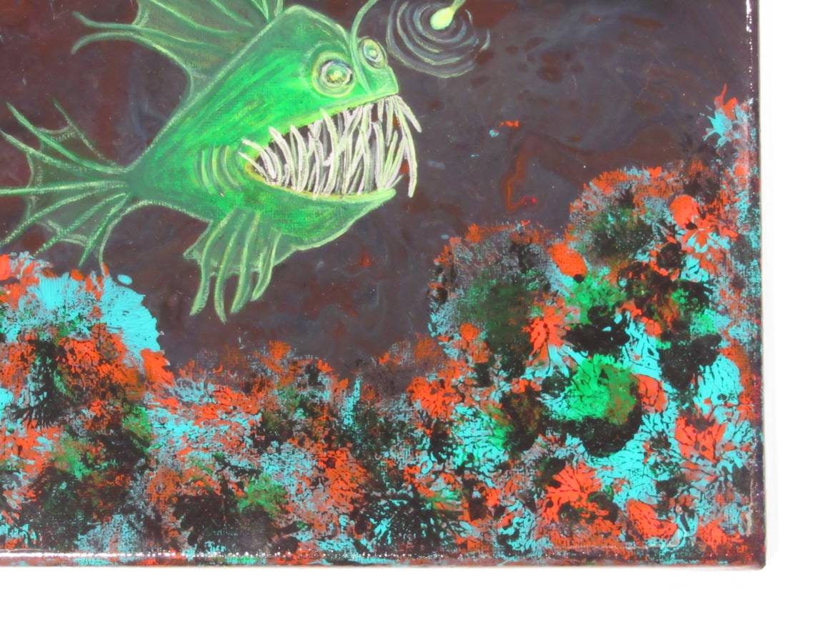 Original Neon Angler Fish Acrylic Painting, Pour Painting, 12x12 Angler ...