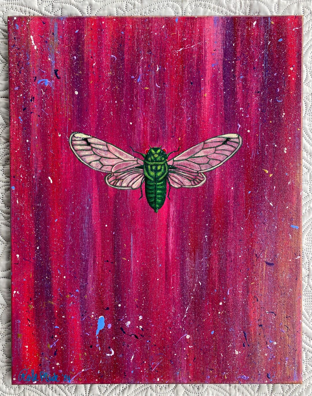 Pink Purple Cicada Painting on 16x20 Stretched Canvas - Etsy