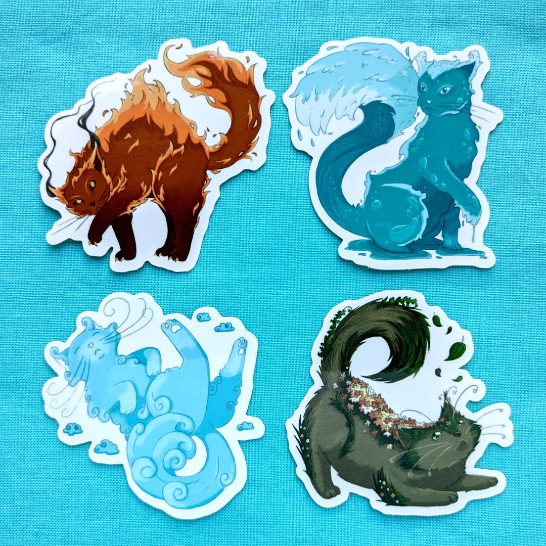 Elemental Cats Stickers / Fire / Water / Earth / Air / Zodiac Horoscope ...