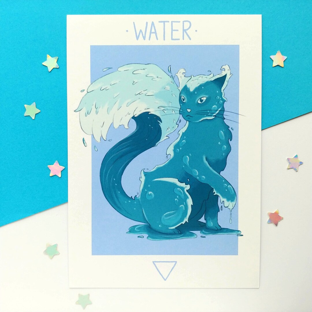 Water Elemental Cat A5 Art Print / Cute Gift / Magic / Astrology ...