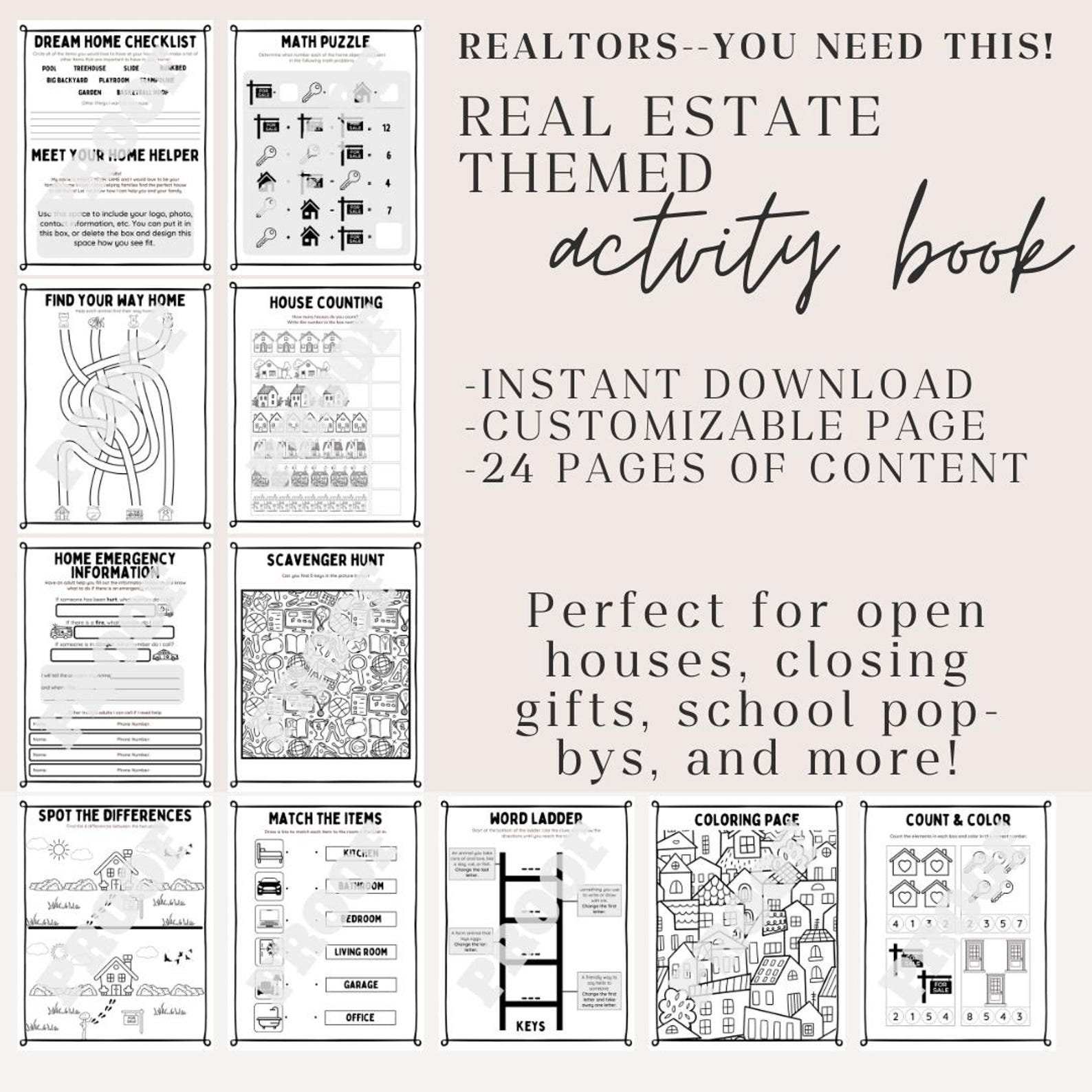Real Estate-themed Kids Activity Book | Coloring Pages, Mazes & Puzzles ...