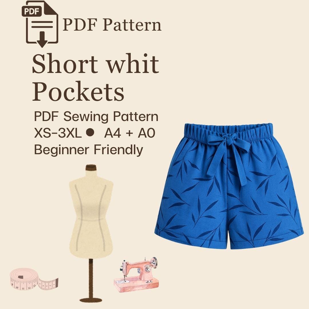Shorts With Pockets Sewing Pattern | Sizes XS to 3XL | Instant Download ...