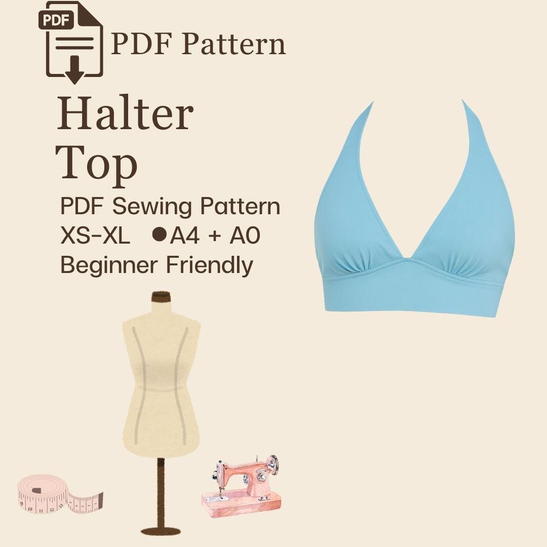 Halter Crop Top Sewing Pattern: XS-XL, Beginner Friendly (PDF Download ...