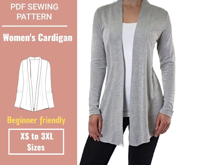 EASY SEWING PATTERN for Waterfall Cardigan - Etsy