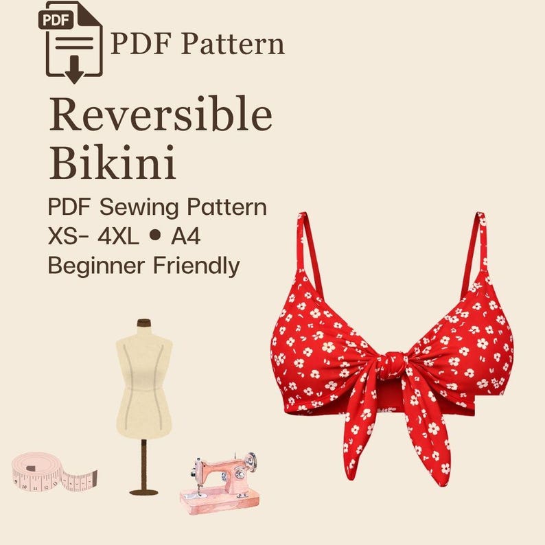 Buy Reversible Bikini Sewing Pattern | Beginner Friendly, XS-4XL (PDF ...
