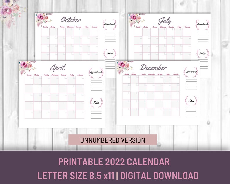 Wall Calendar 2022 Printable | Vintage Floral Design - Etsy