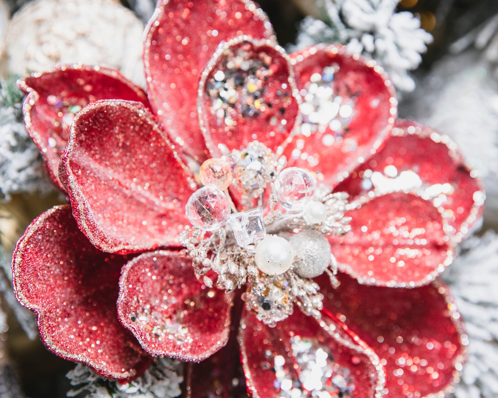Designer Red Magnolia Pick, Glittered Magnolia Flower, Magnolia ...