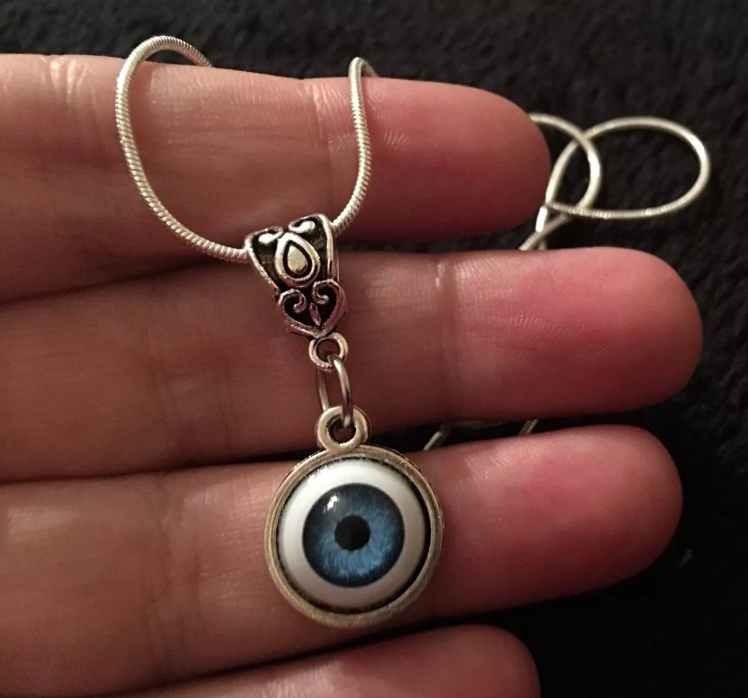 Eye Necklace Eyeball 18inch Chain Cameo Cabochon Charm Lucky Protection ...