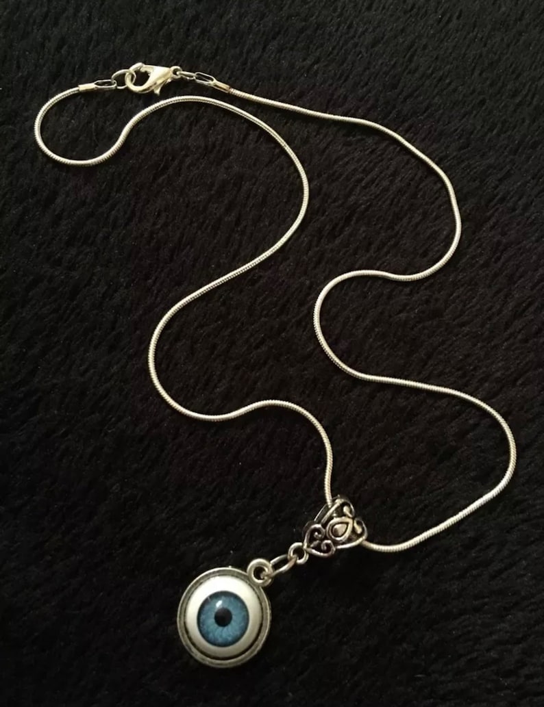 Eye Necklace Eyeball 18inch Chain Cameo Cabochon Charm Lucky Protection ...
