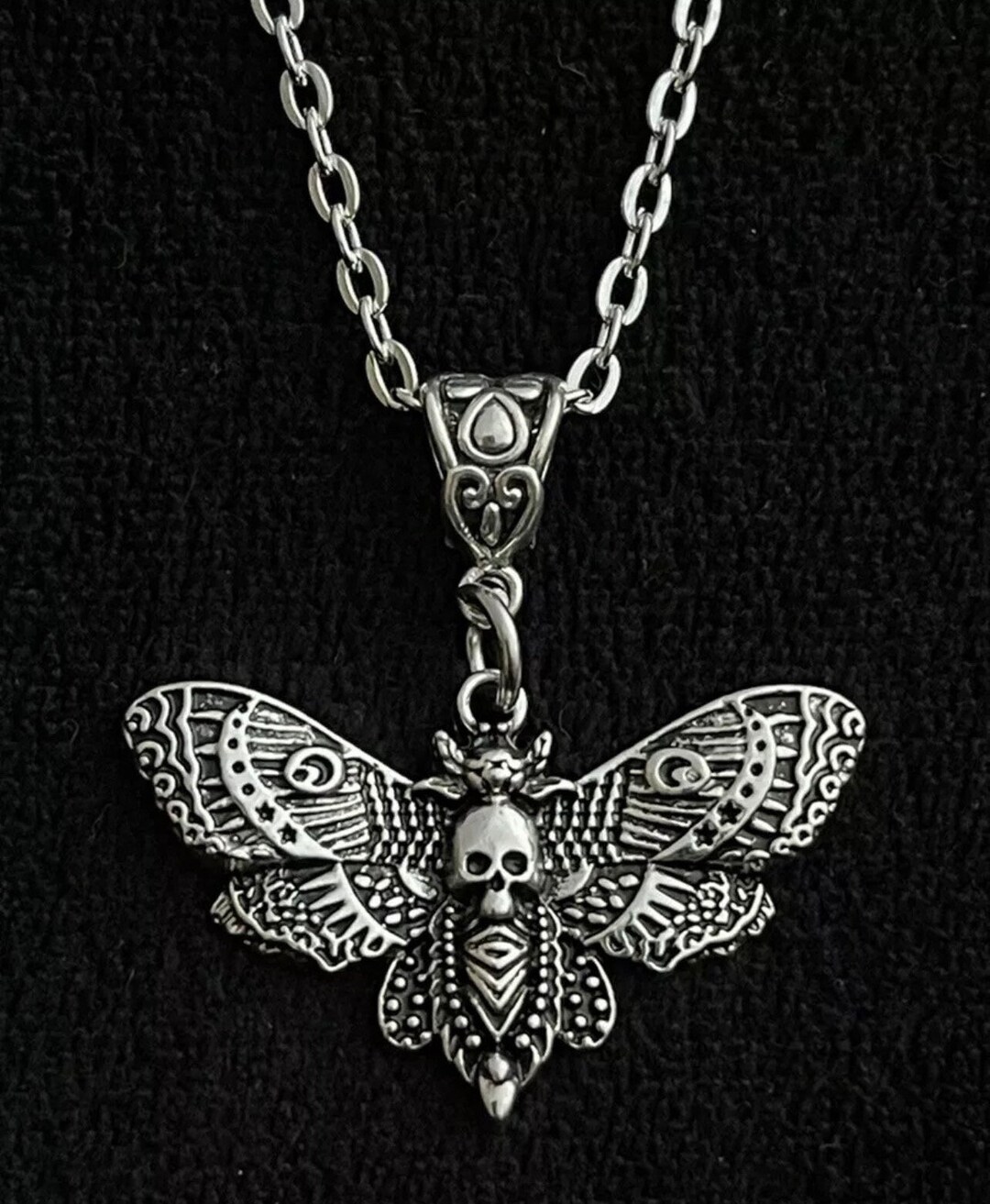 Handmade Death Moth Skull Necklace 18 Inch Chain Wasp Steampunk Silver ...