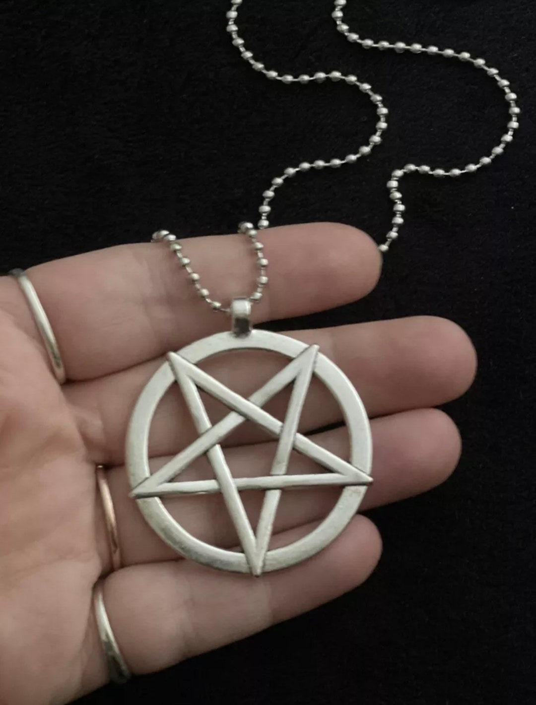 Large Pentagram Necklace on Long 30inch Chain Pentacle Medallion Devil ...