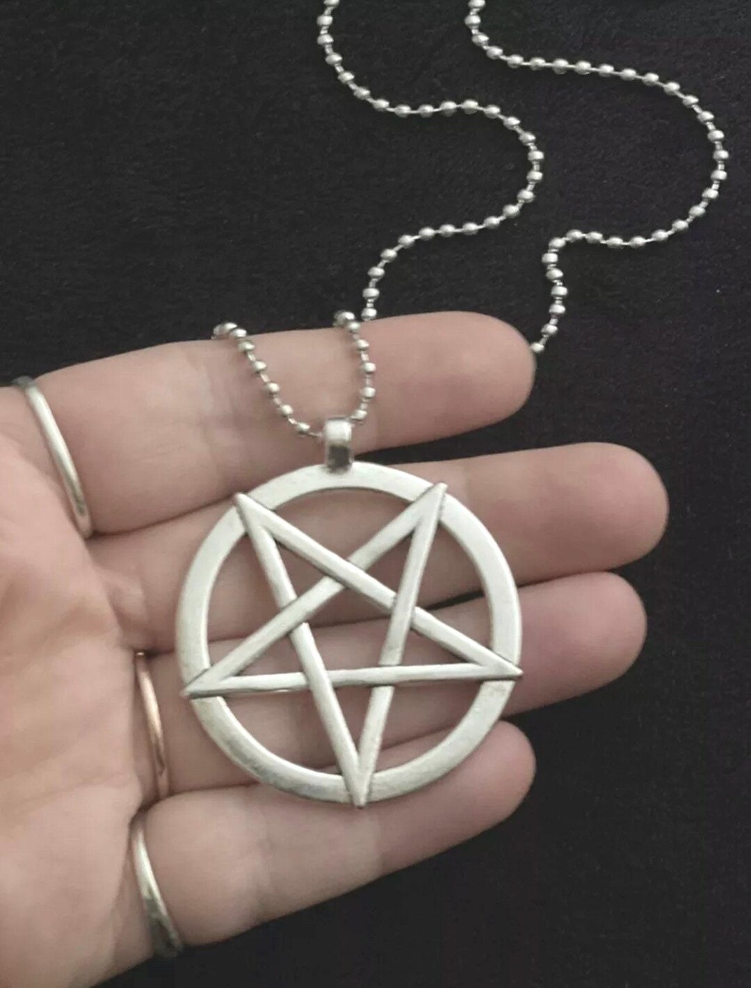 Giant Pentagram Necklace on Long 30inch Chain Pentacle Medallion Devil ...