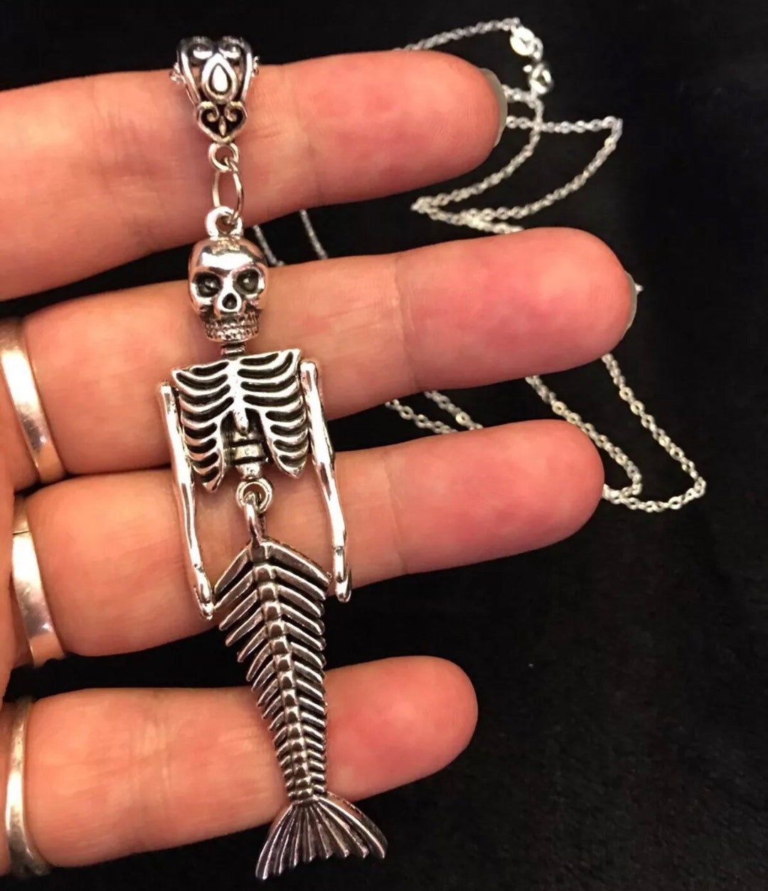Mermaid Skeleton Pendant Necklace Skull Ariel Day of the Dead 30 Inch ...