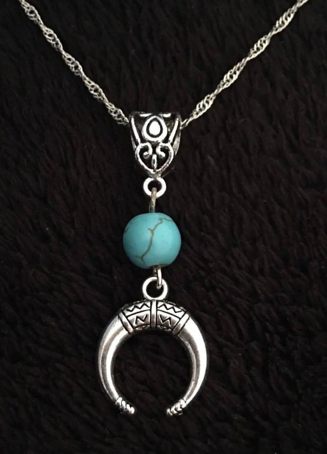 Moon Horn Necklace Long 18inch Chain Unusual Silver Native American ...