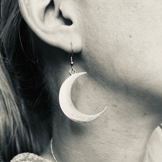 Large Crescent Moon Horn Earrings With Stainless Steel Hooks | Etsy