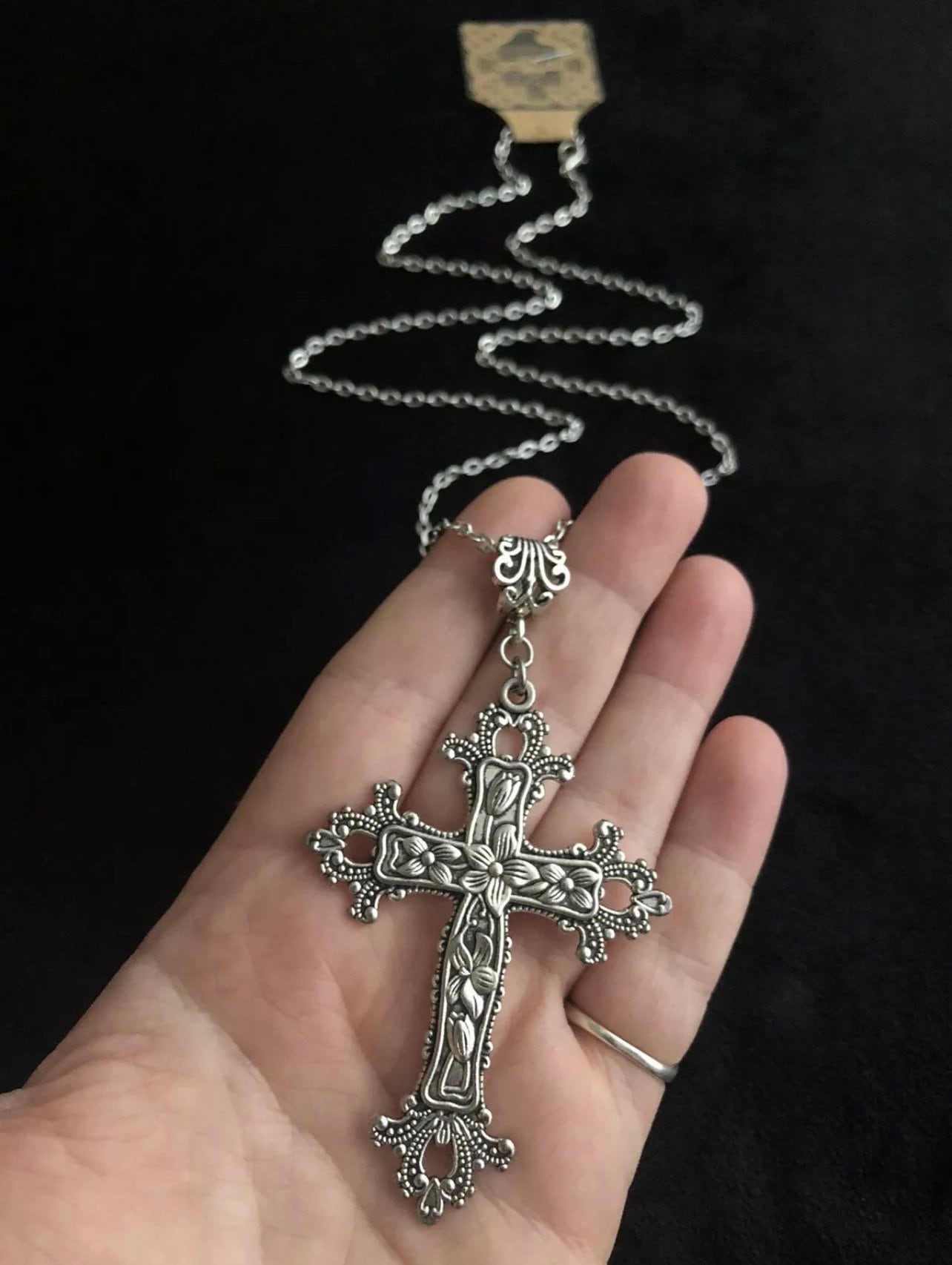 Large Victorian Cross Necklace Long 30 Chain God Silver | Etsy UK