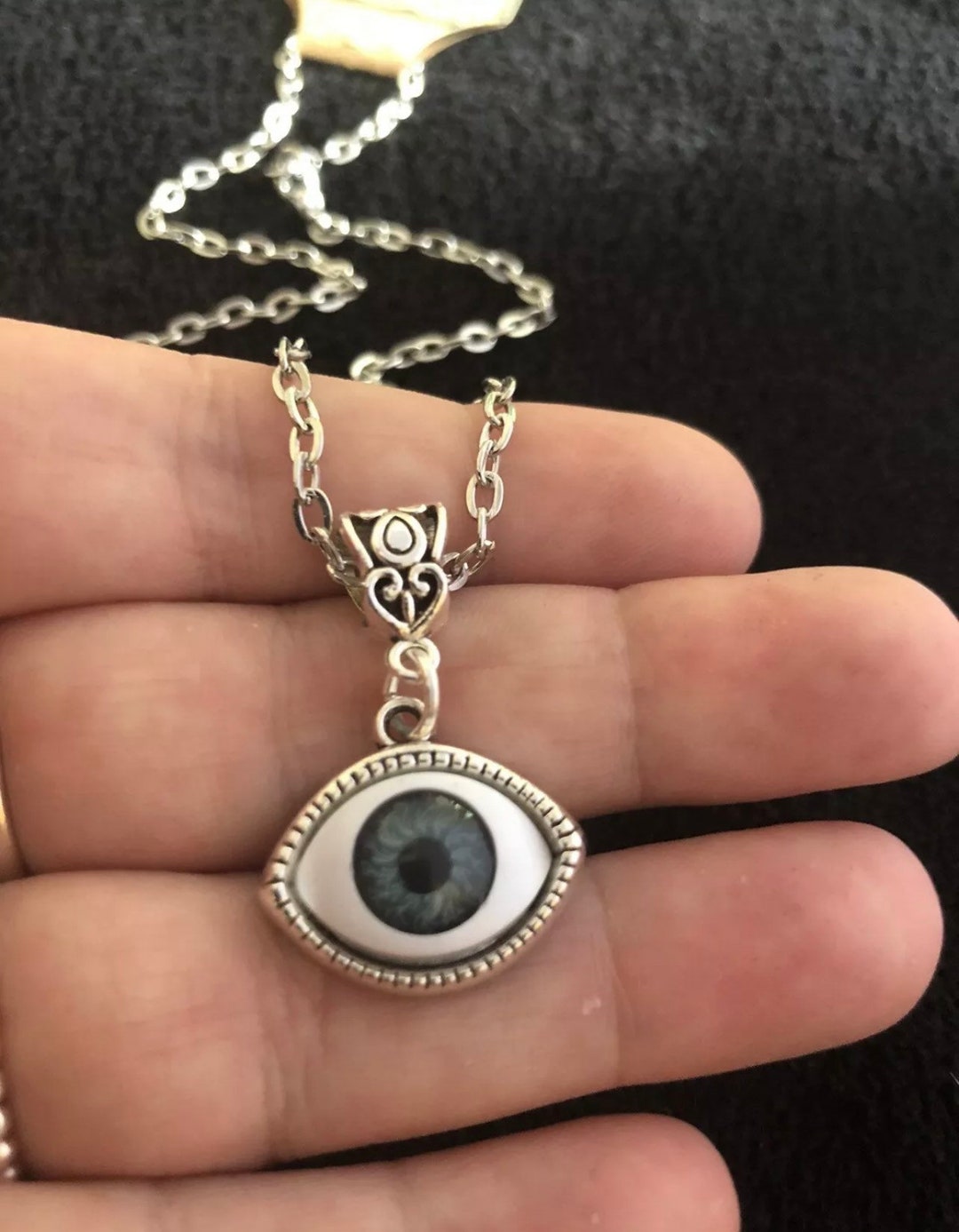 3D Oval Eye Necklace Eyeball Pendant on 18 Inch Chain Cameo Cabochon ...