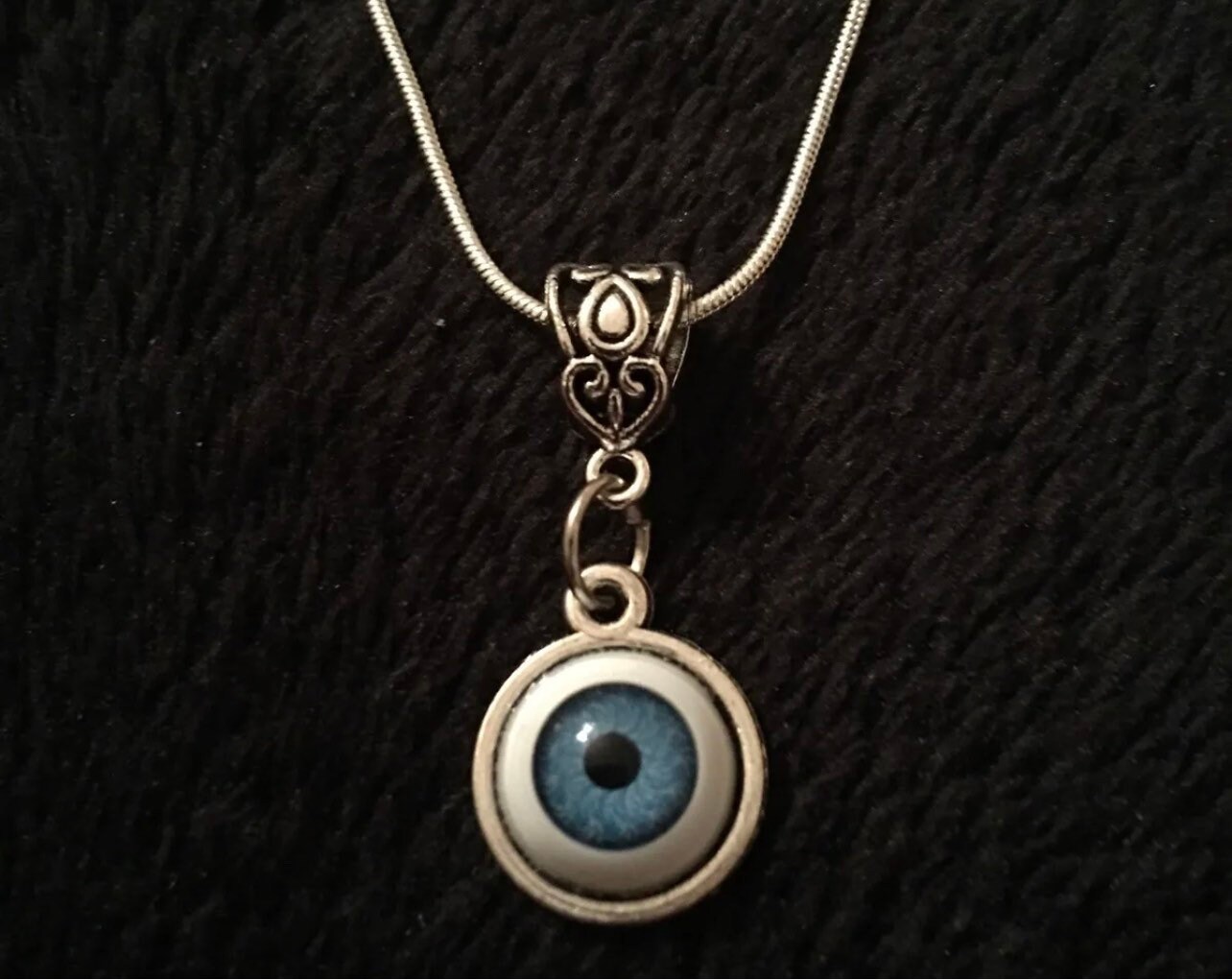 Eye Necklace Eyeball 18inch Chain Cameo Cabochon Charm Lucky Protection ...