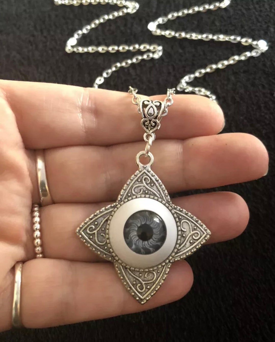 3D Blue Eyeball Pendant Star Shape Eye Ball Cameo Necklace Horror ...