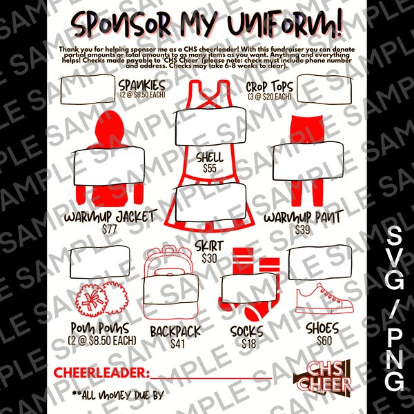 Sponsor My Uniform Cheer Template - Etsy