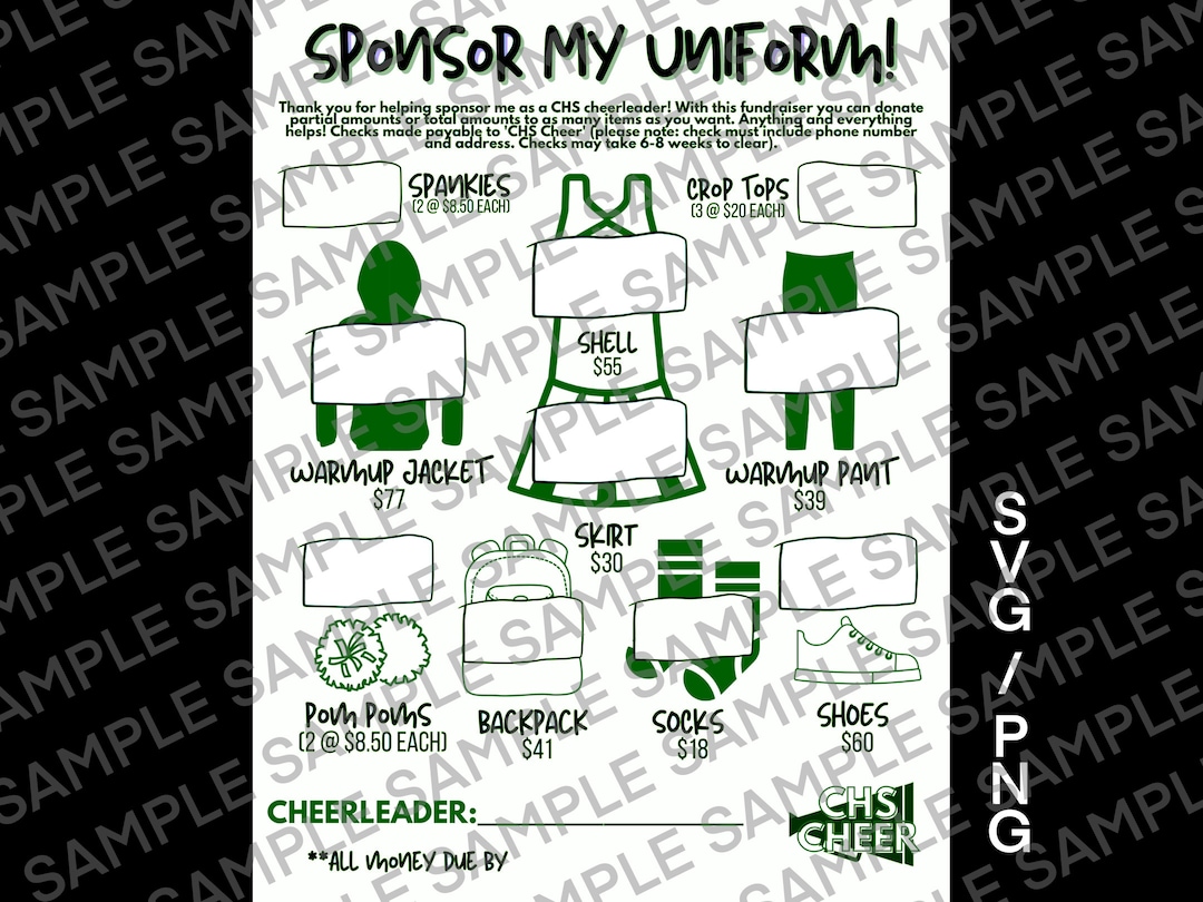Green Sponsor My Uniform Template / Cheerleading Fundraiser Template ...