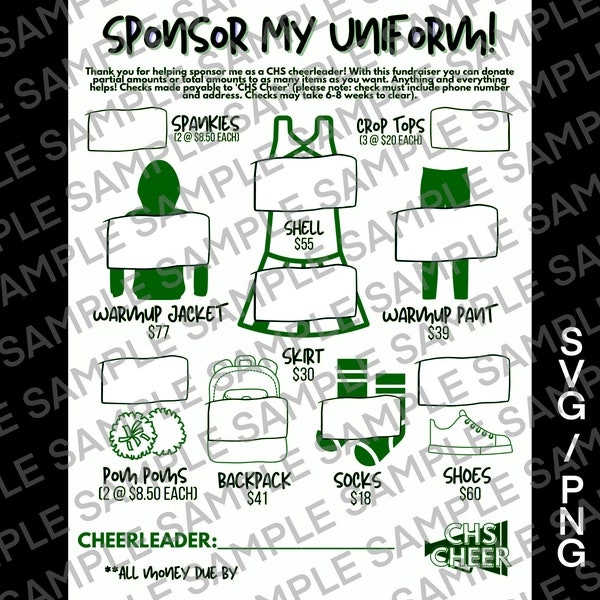 Sponsor My Uniform Cheer Template - Etsy
