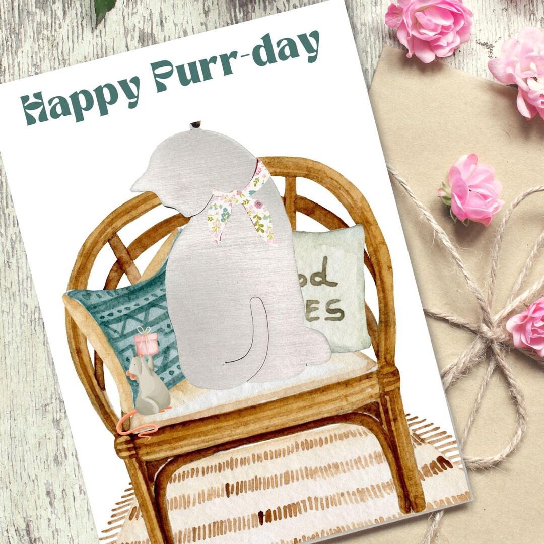 Happy Purr-day Card With Cat Ornament: Engraved Gift Set - Etsy