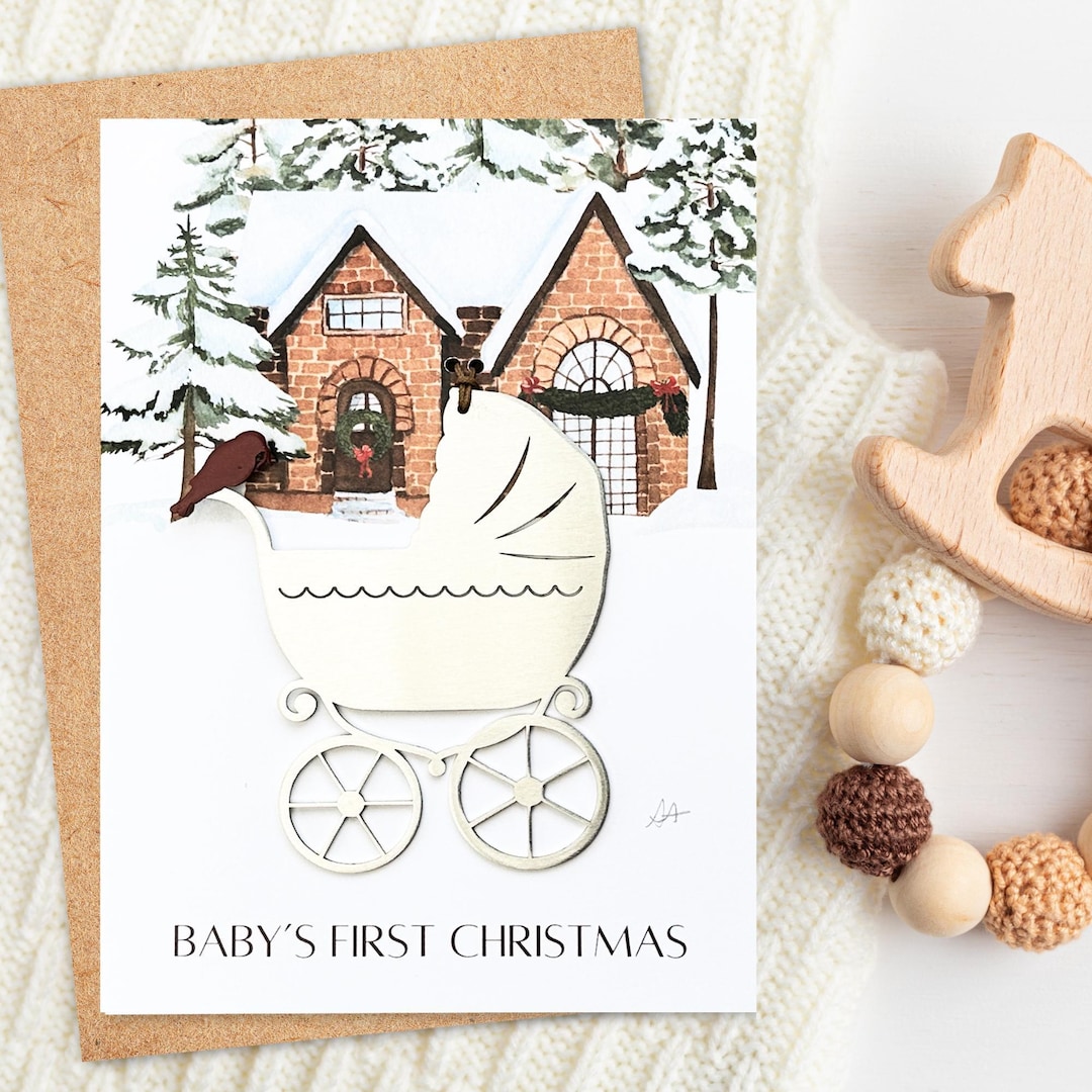 Baby's First Christmas Card & Pram Ornament Gift Set: Engraved ...