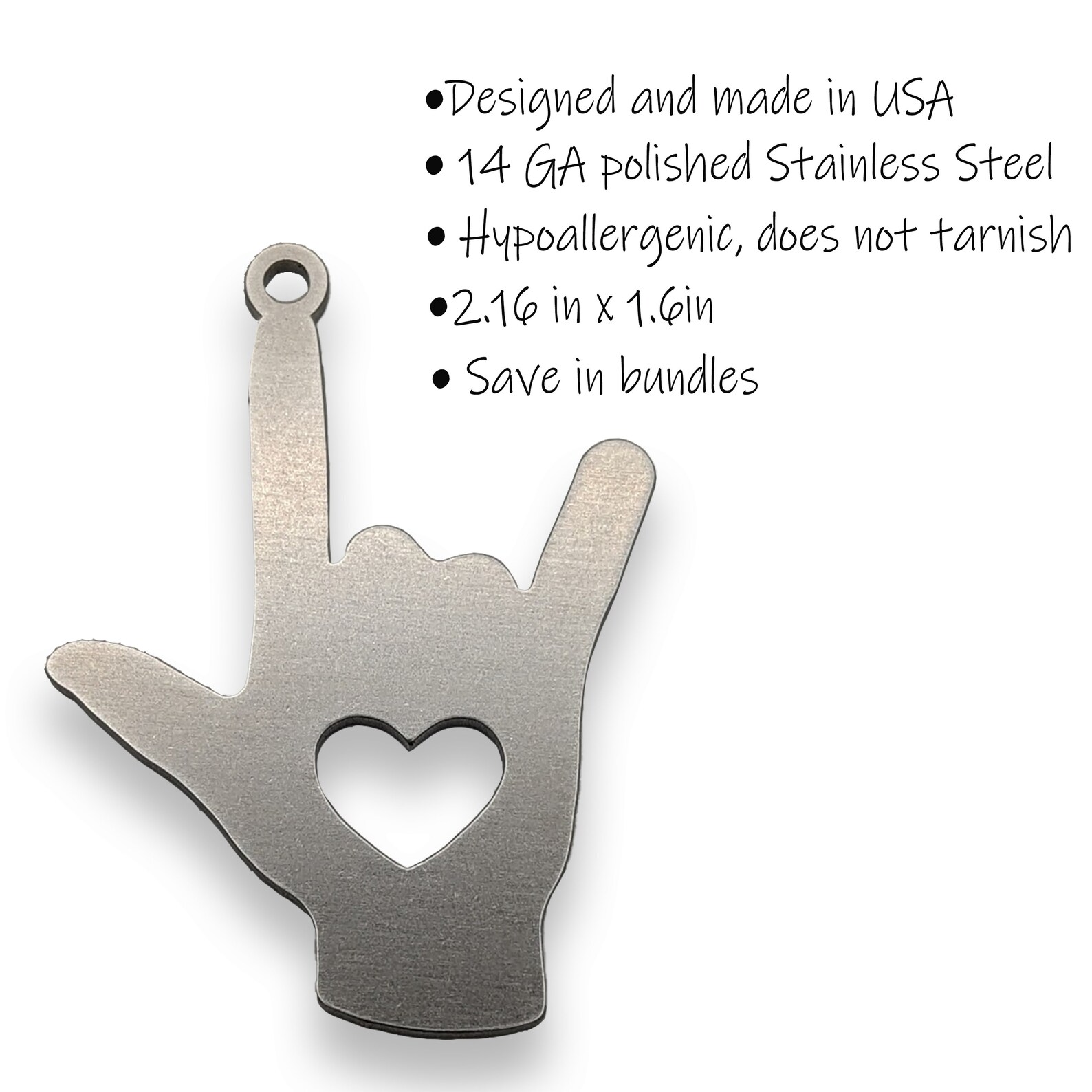 ASL I Love You DIY Charm - Stainless Steel- Sustainable & Eco Friendly ...