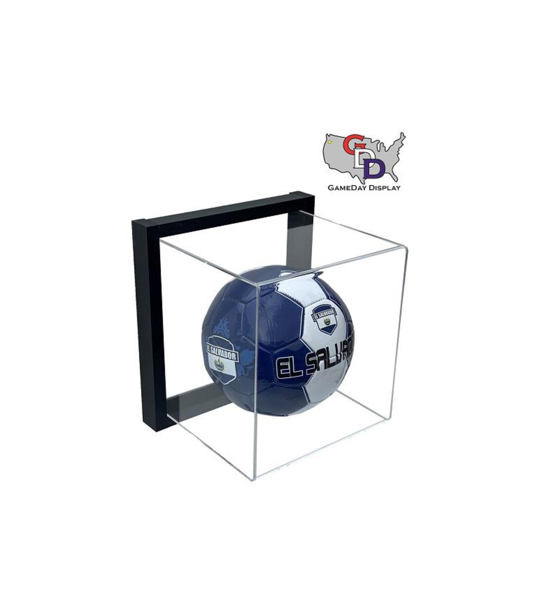 Framed Soccer Ball Display Case, UV Protecting, Wall Mount, Black Frame ...