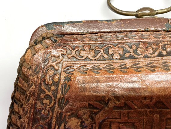 Antique Purse Bas Relief in Leather Incredible Bourbo… - Gem