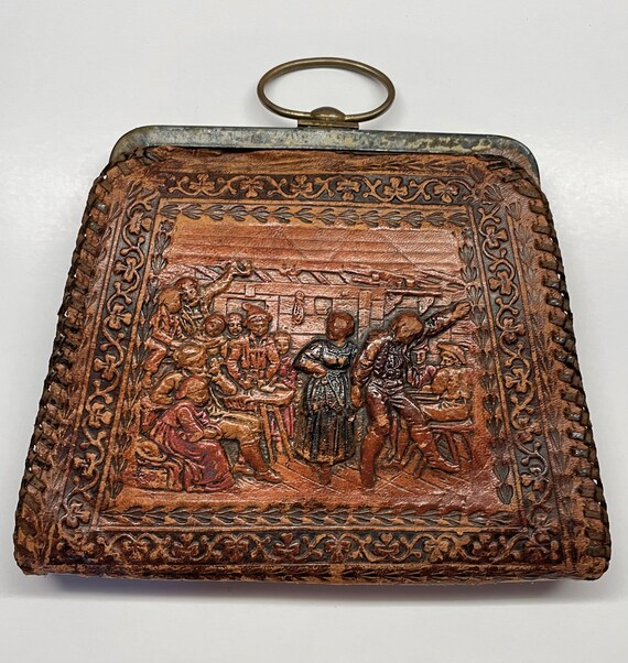 Antique Purse Bas Relief in Leather Incredible Bourbo… - Gem