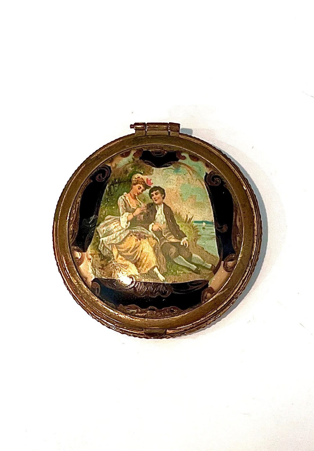 1920s Compact People Enamel Rococo Brass Powder Extraordinary Gold ...
