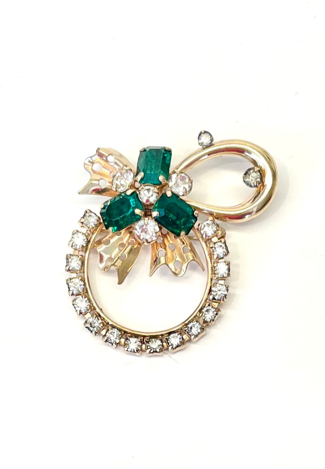 1946 Phyllis Brooch Clover Green Clear Rhinestones Gold Filled Pin ...