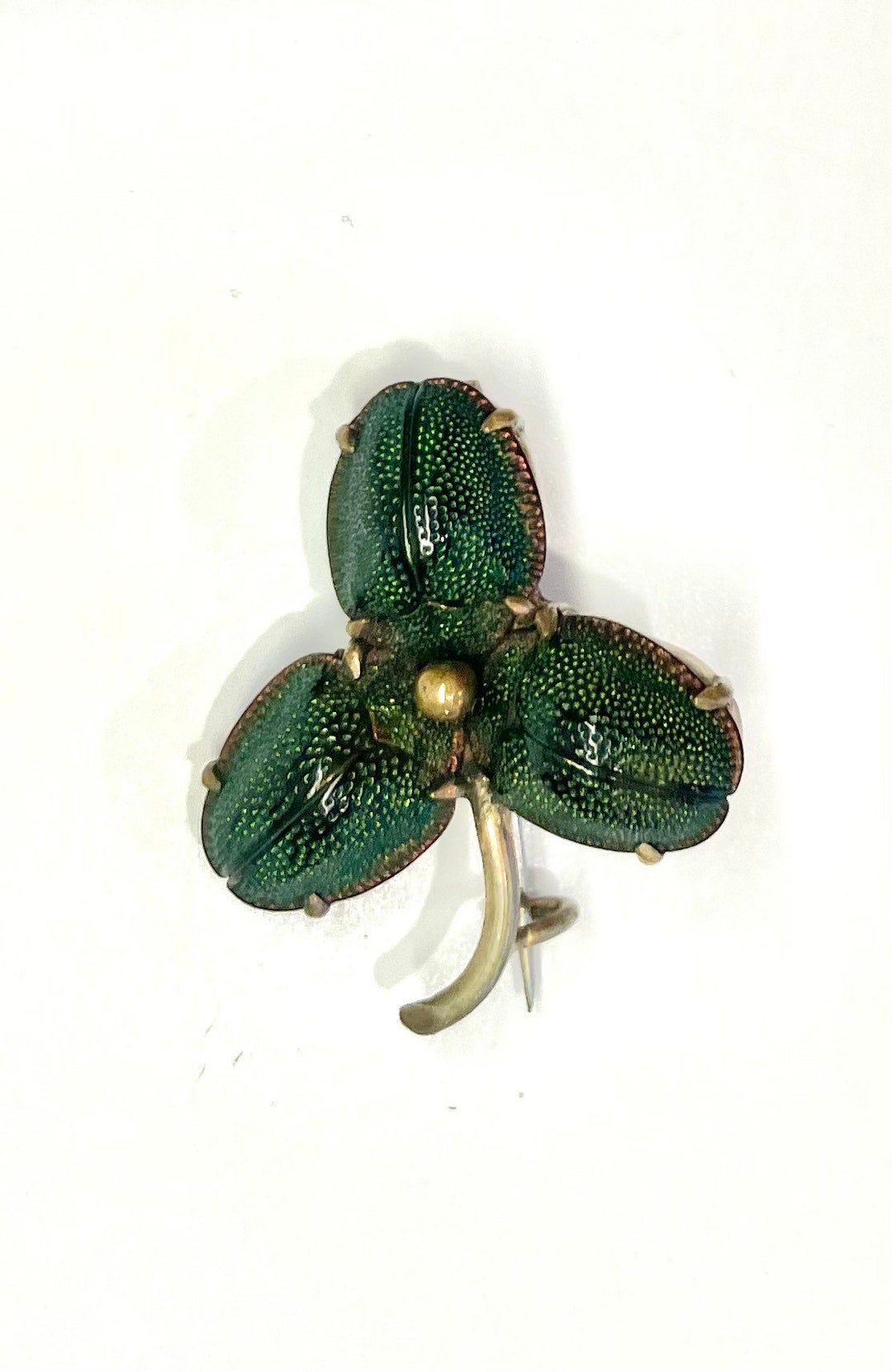 Antique Scarab Pin Shamrock Exoskeleton Genuine Beetle Green Shimmering ...