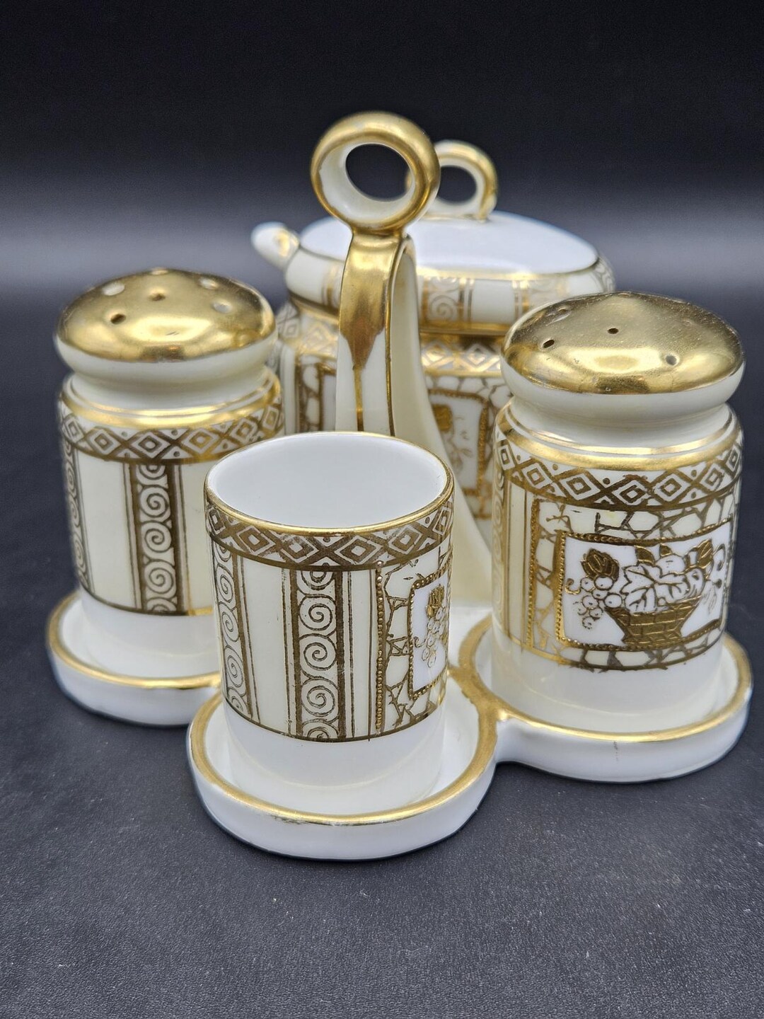 Vintage NORITAKE (M) Hand-painted Condiment and Shaker Set White/gold ...
