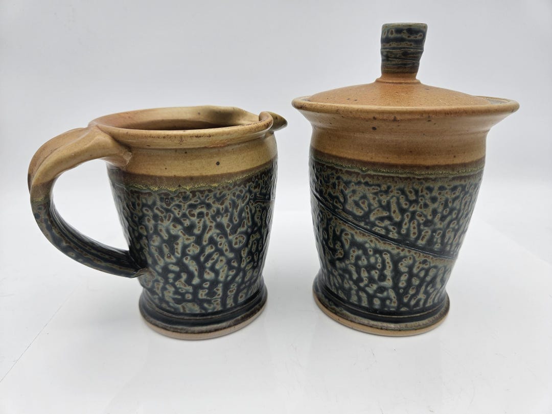 Royce Yoder Cream + Sugar in Tan Green Ash Glaze "frogskin" - Etsy