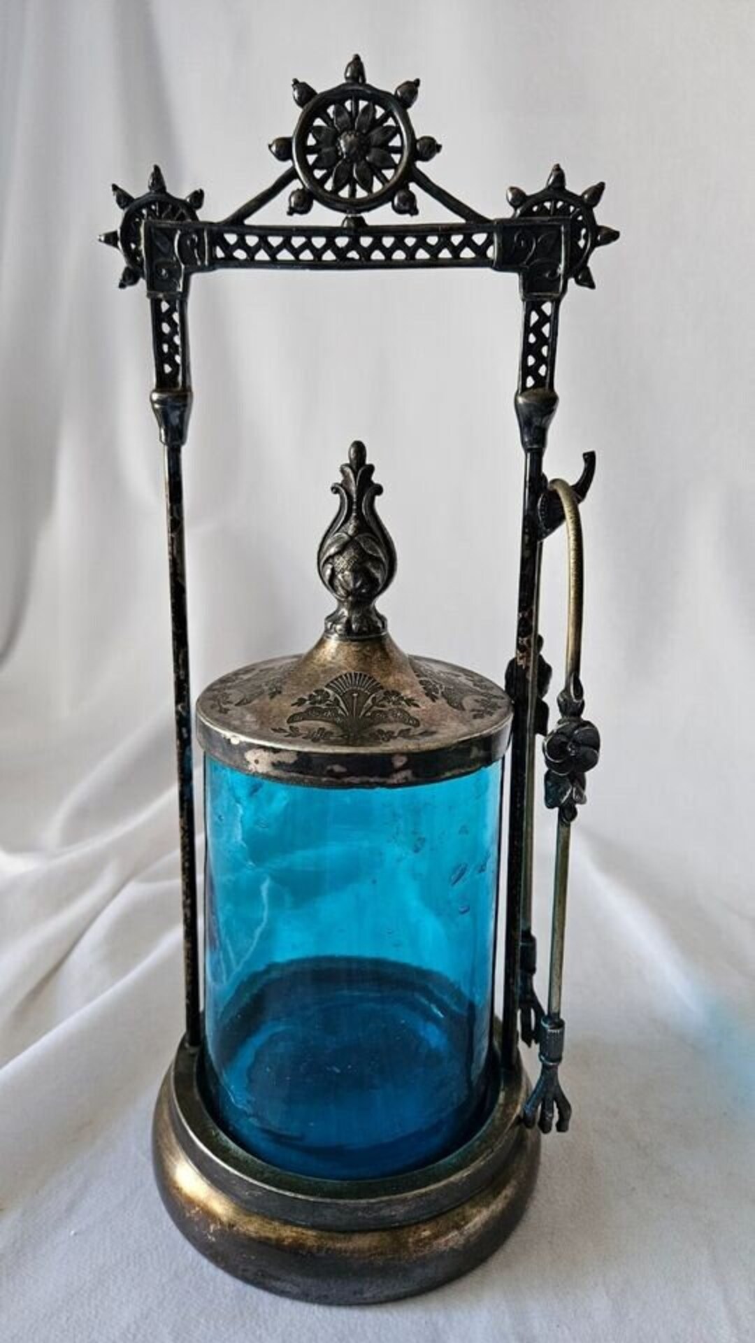 Victorian Blue Glass Pickle Castor W/stand Barbour Bros Silver 1881 - Etsy