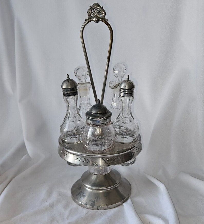 Victorian Cruet Set Cut & Etched Clear Glass - Etsy