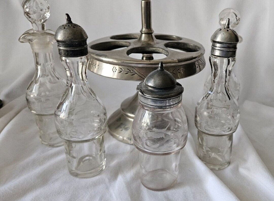 Victorian Cruet Set Cut & Etched Clear Glass - Etsy