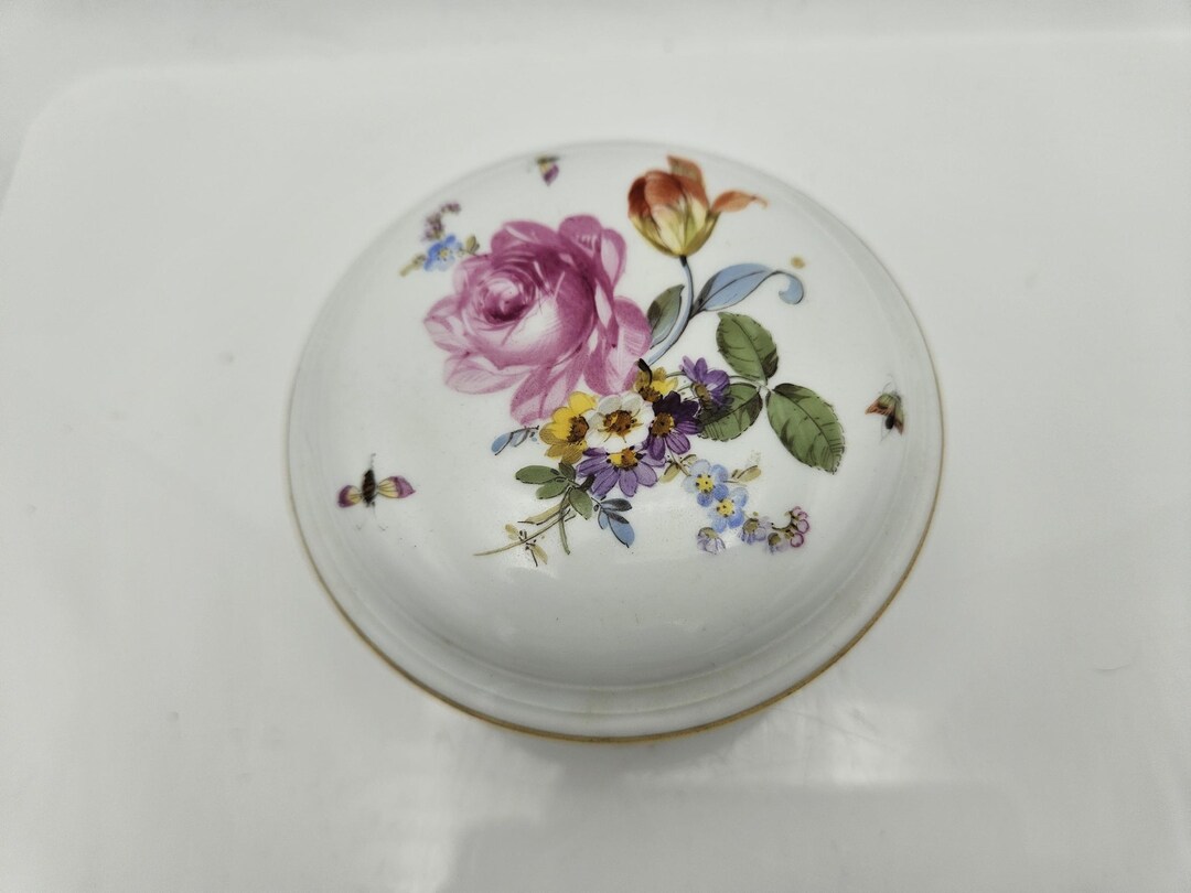 Antique Meissen Hand-painted Porcelain Trinket Box — Victorian Floral ...