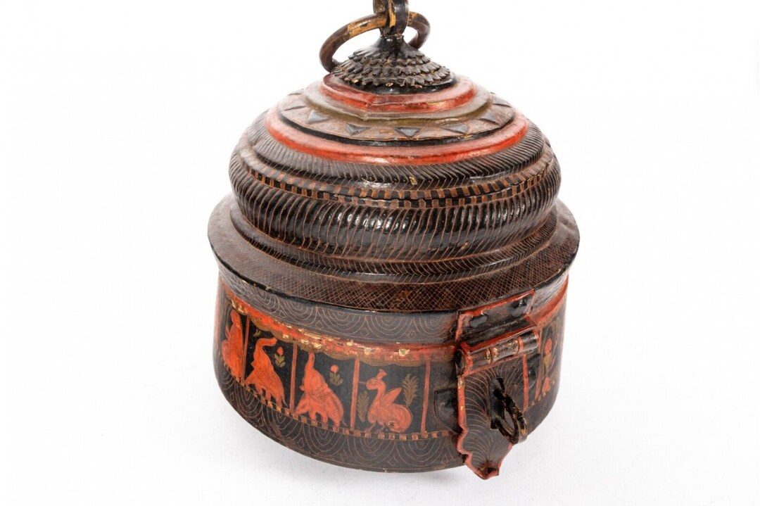 Hand Hammered Copper Box: Antique Indian Painted Chapati Box, 10" - Etsy