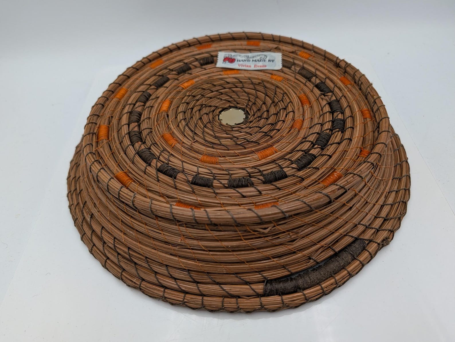 Handcrafted Longleaf Pine Needle Basket With Brown and Orange by Vivian ...