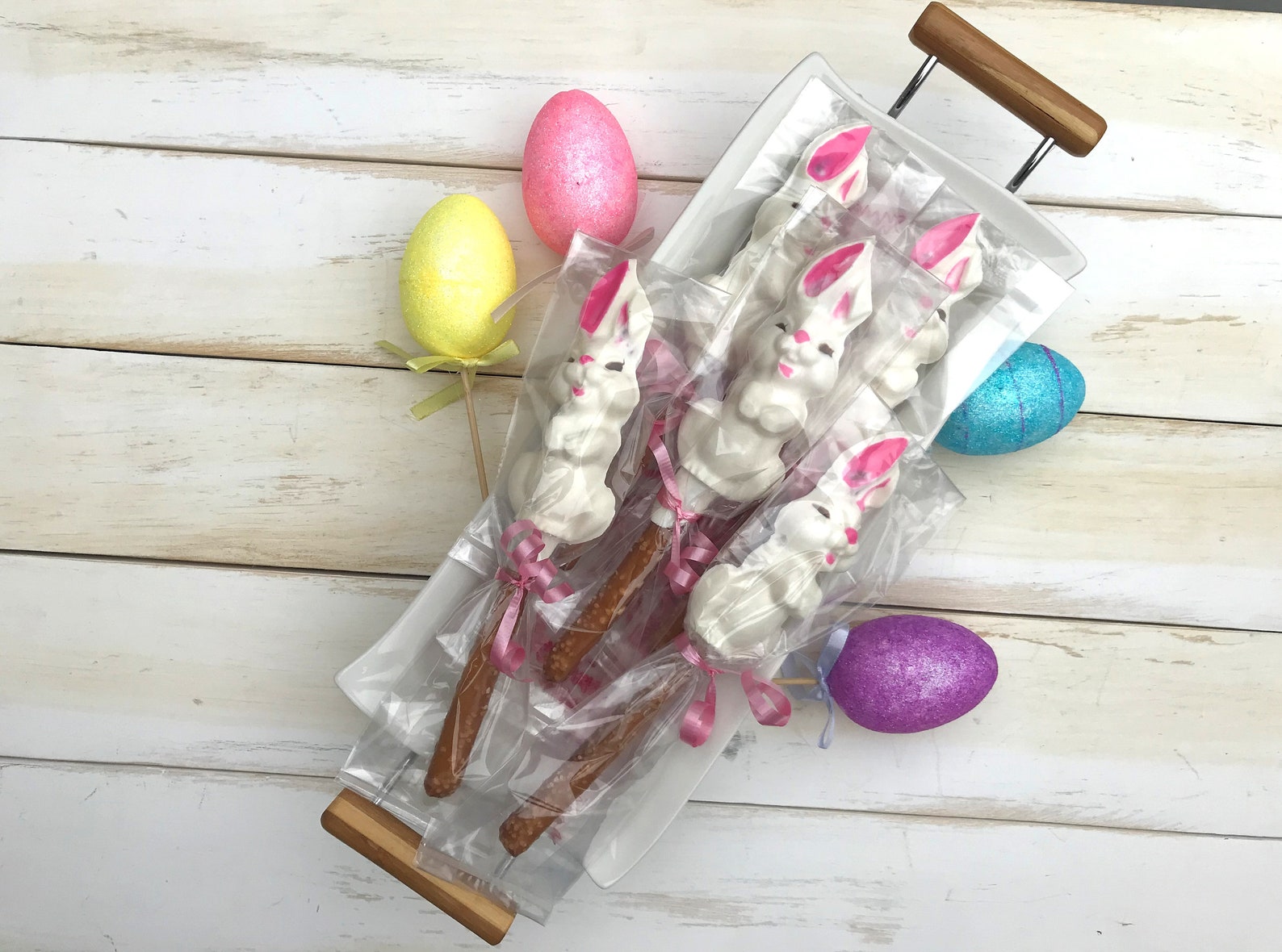 Chocolate Easter Bunny Pretzel Rods Set of 6, Chocolate Rabbit - Etsy