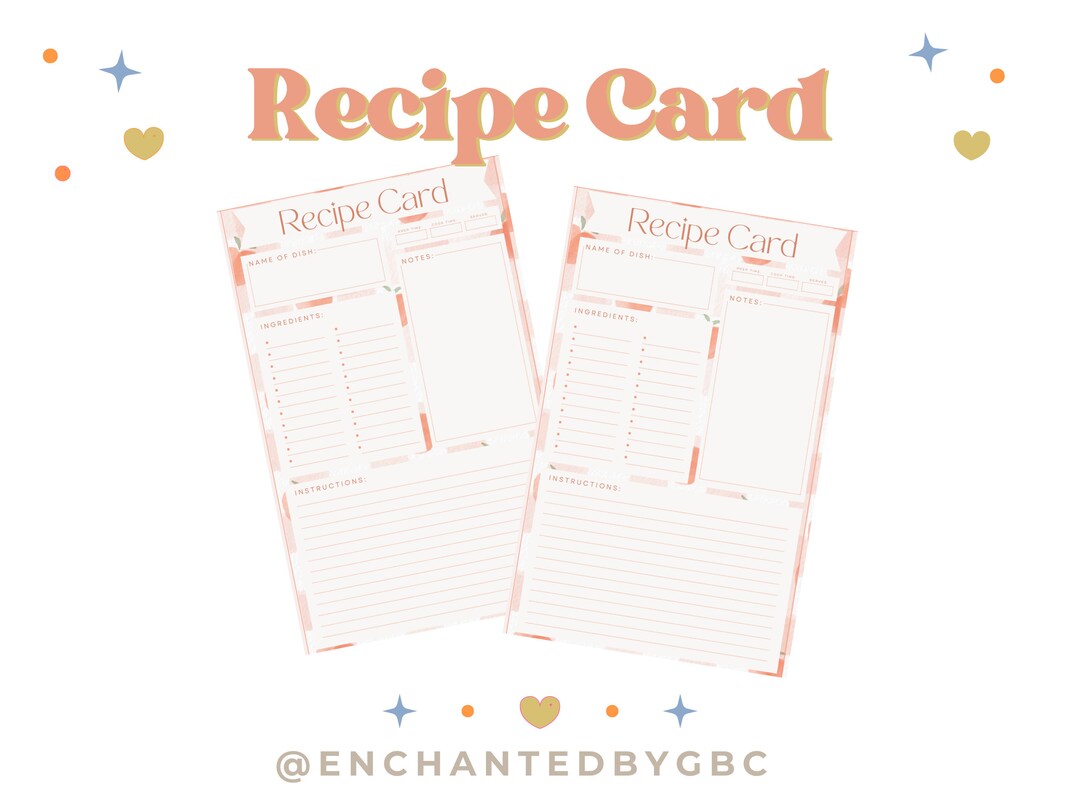 Peachy Recipe Card, Recipe Card Template Downloadable Recipe Card ...