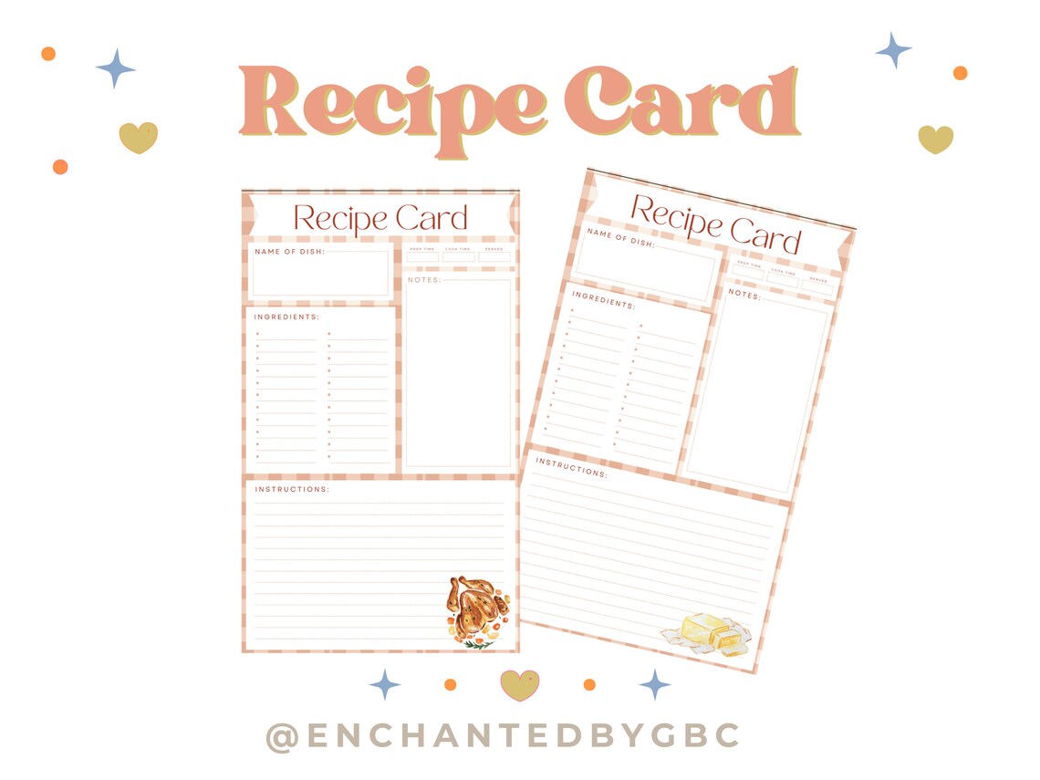 Chicken Recipe Card, Recipe Card Template Downloadable Recipe Card ...