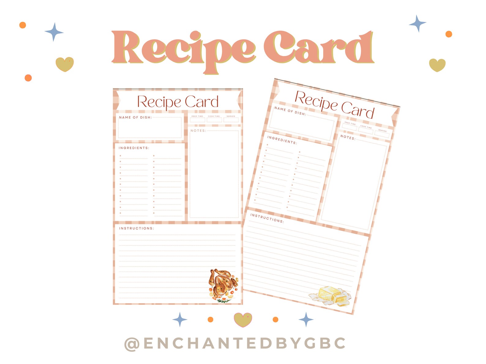 Chicken Recipe Card, Recipe Card Template Downloadable Recipe Card ...