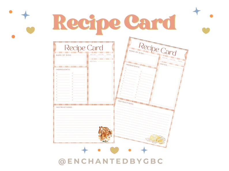 Chicken Recipe Card, Recipe Card Template Downloadable Recipe Card ...